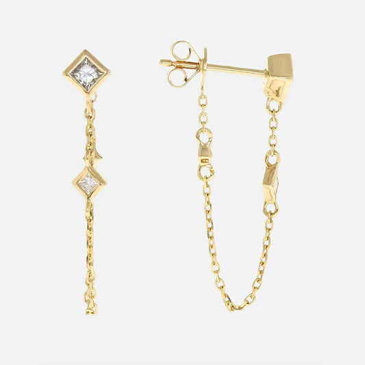Natural Diamond Chain Drop Stackable Earrings